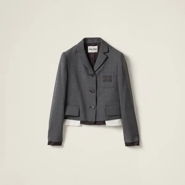 Miu Miu Prince Of Wales Check Jacket - Slate Gray