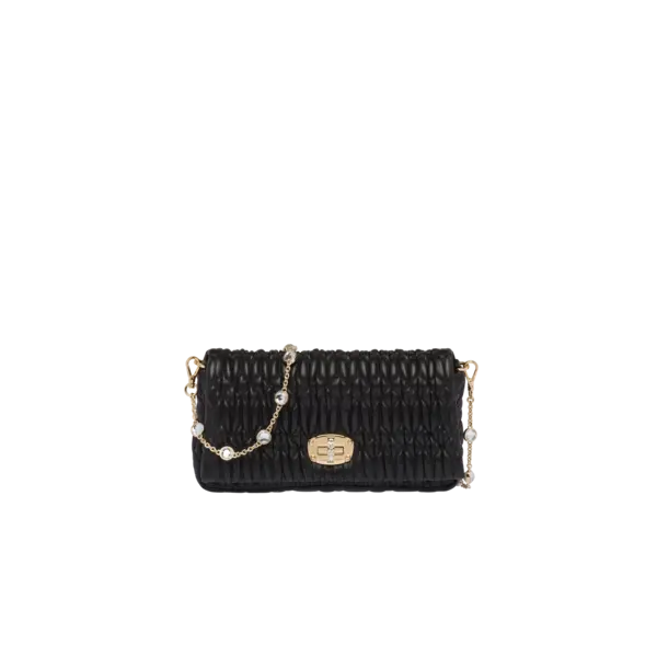 Miu Miu Crystal Cloqué Nappa Leather Bag - Black