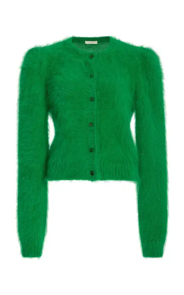Ulla Johnson Aisha Fuzzy Angora-Blend Knit Cardigan Xl Green