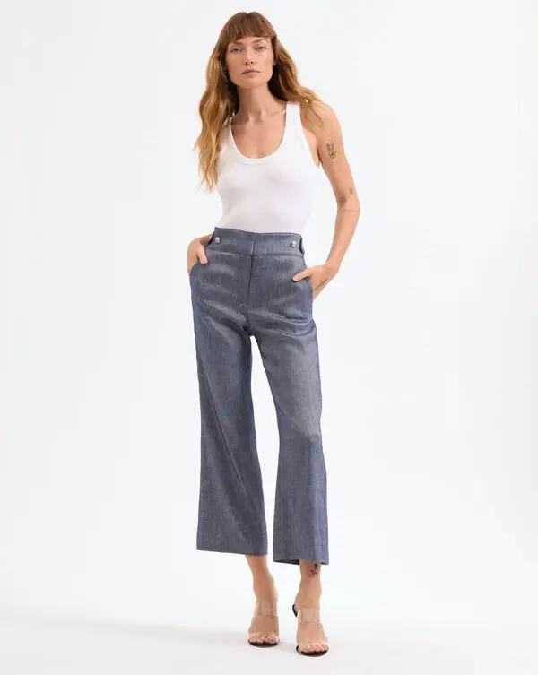 Veronica Beard Aubrie Cropped Wide-leg Pant - Blue Melange