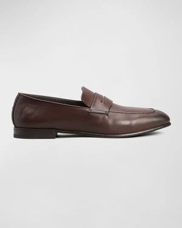 Zegna Lasola Leather Penny Loafers - Dark Brown