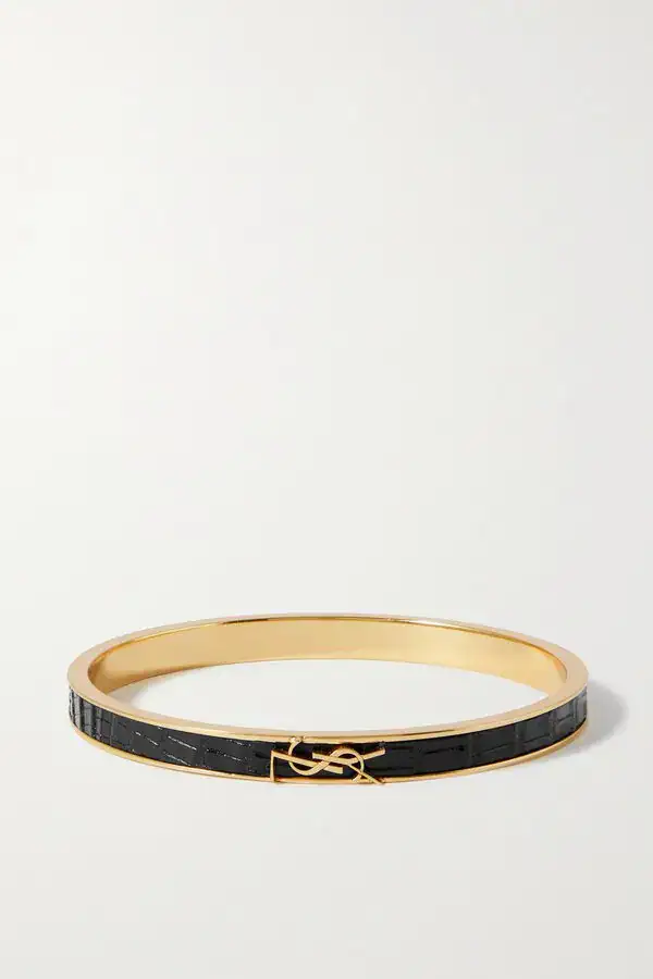 Saint Laurent Opyum Gold-Tone And Croc-Effect Leather Bangle