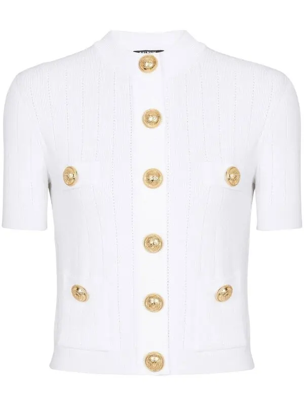 Balmain Pointelle-knit Cardigan - White