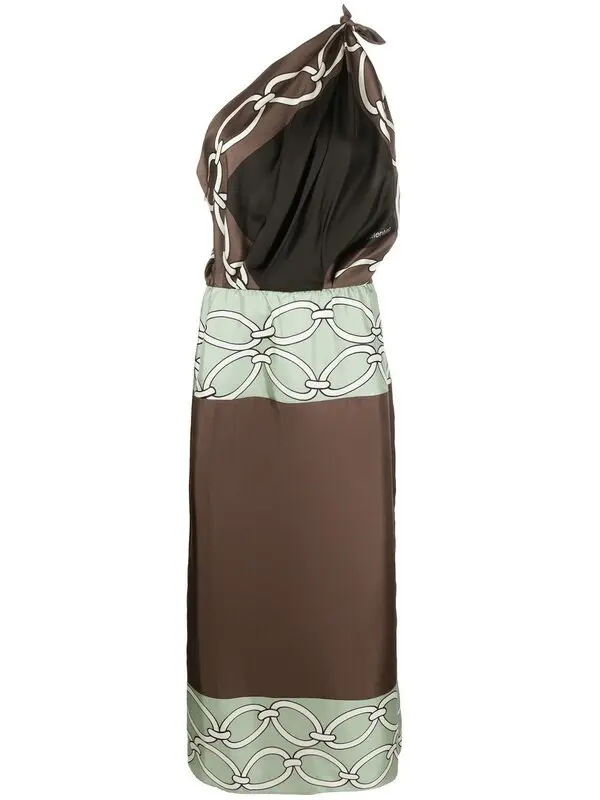 Valentino Garavani Chain-print One-shoulder Midi Dress