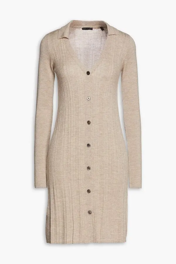 ATM Anthony Thomas Melillo Ribbed Merino Wool Mini Dress - Mushroom