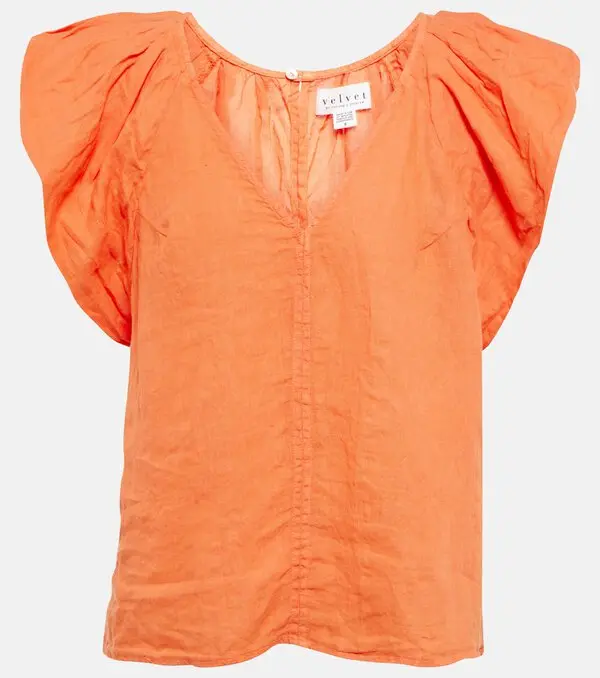 Velvet By Graham & Spencer Ava Linen Top - Orange