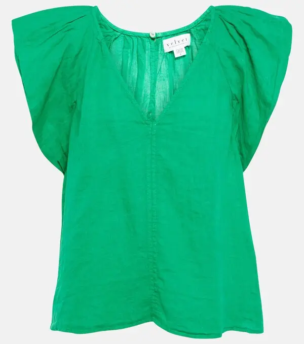 Velvet By Graham & Spencer Ava Linen Top - Green
