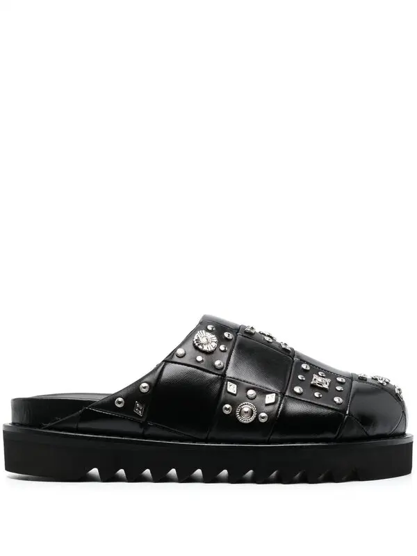 TOGA VIRILIS Stud-detailing Leather Mules - Black