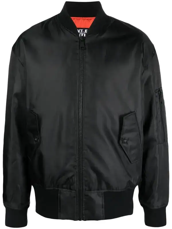 Versace V-Emblem Logo-Print Padded Bomber Jacket In Black - 60 