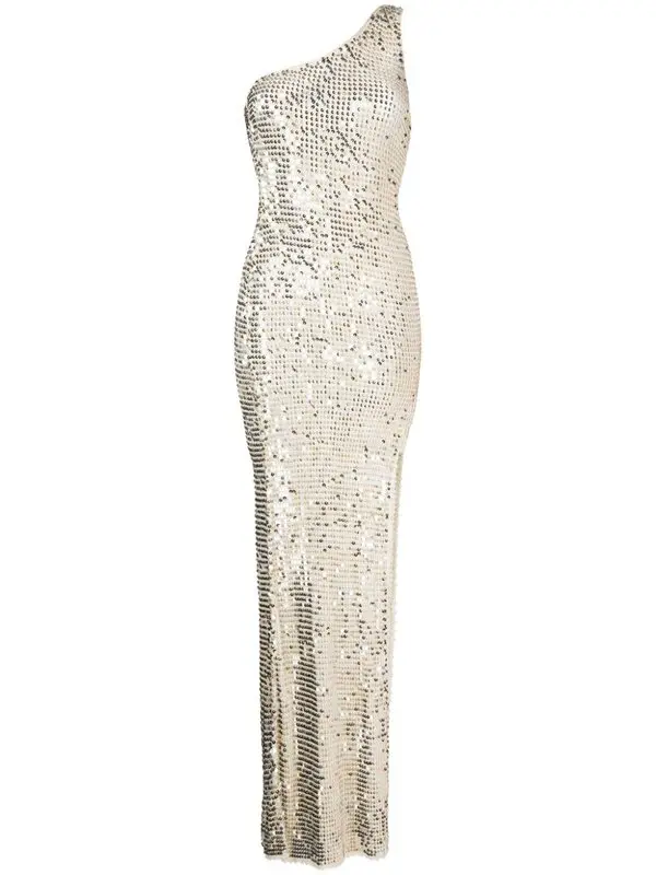 slim fit dress slacks Fitted Long One Shoulder Sequin Dress by Ladivine CD884