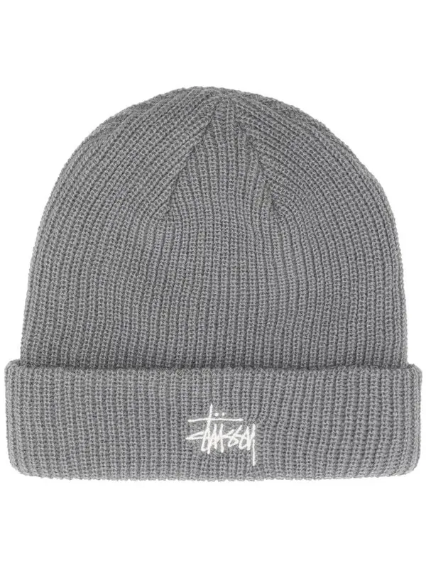 StÜssy Logo Knitted Beanie - Grey
