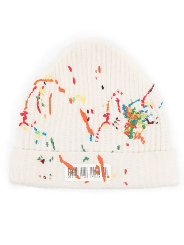 MOSTLY HEARD RARELY SEEN Barcode-detail Embroidered Beanie - White