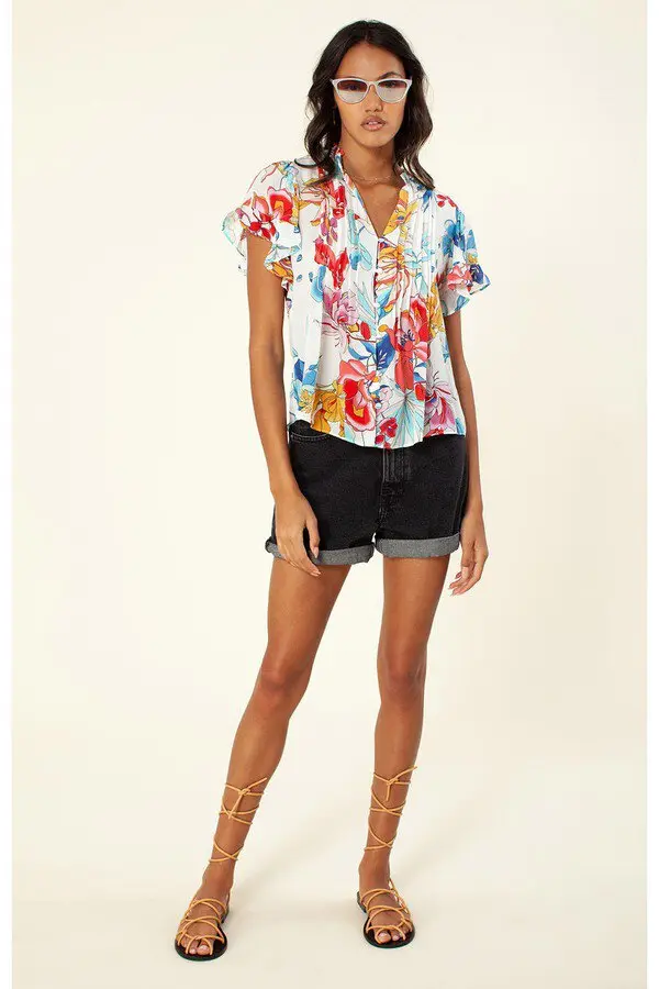 Hale Bob Piscina Silk Pintuck Top - White