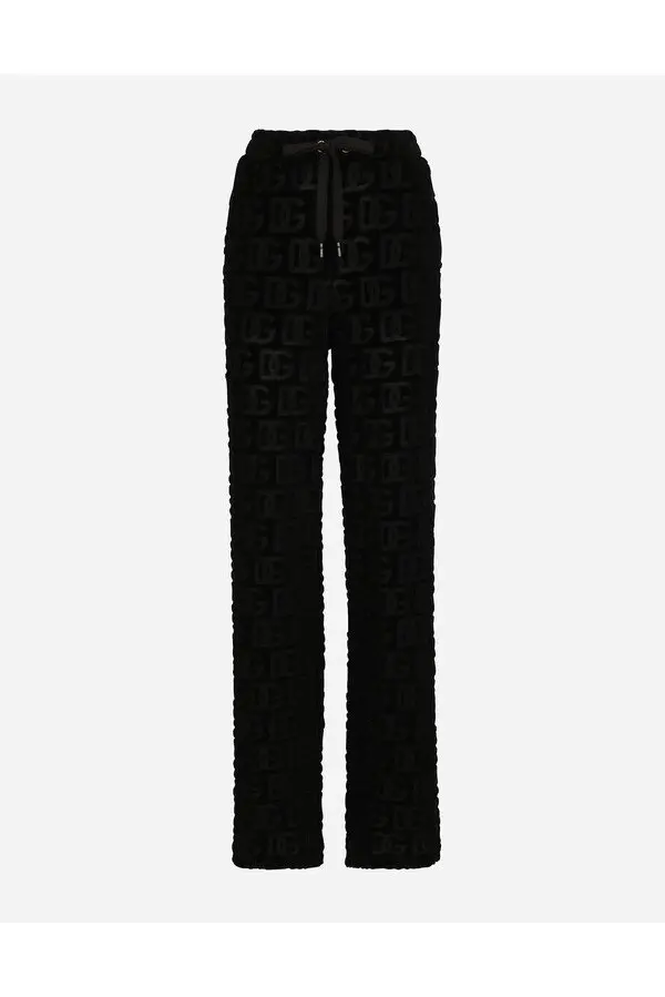 Dolce & Gabbana Flared Jacquard Pants With Dg Logo - Black | Editorialist