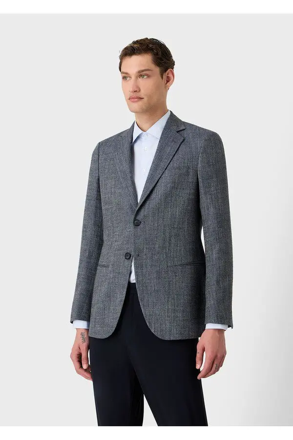 Emporio Armani George Line Single-breasted Jacket In Denim-effect Silk ...