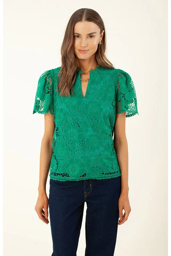 Hale Bob Aria Lace Top - Green