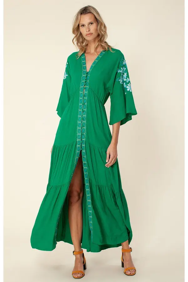 Hale Bob Cecilia Embroidered Maxi Dress In Green - 50% Off | Editorialist