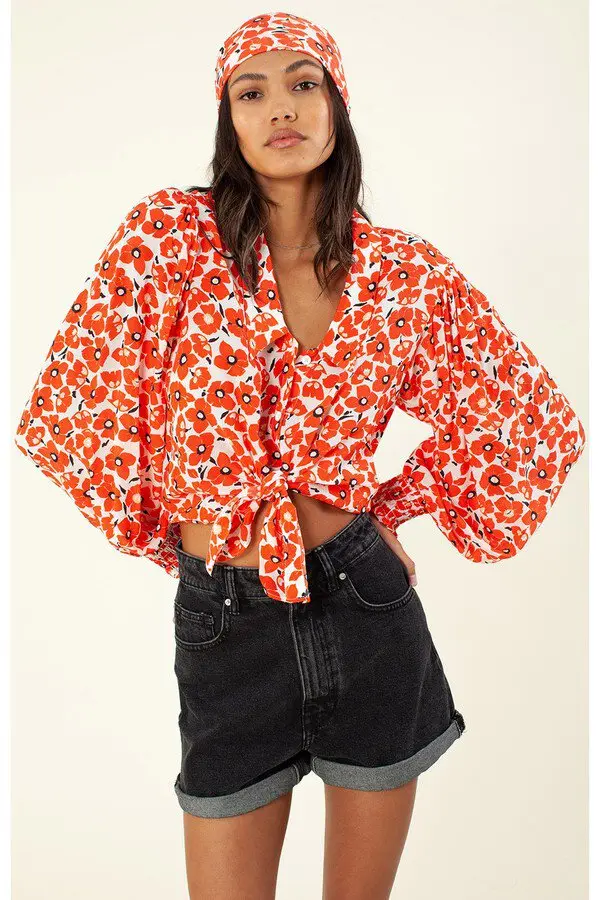 Hale Bob Callione Silk Top - Orange / Red