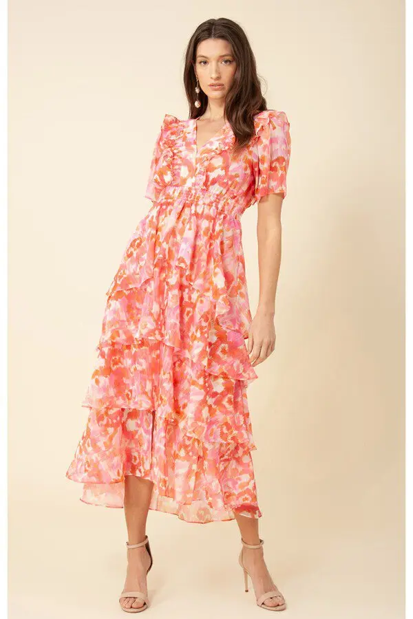 Hale Bob Stephanie Tiered Dress - Pink