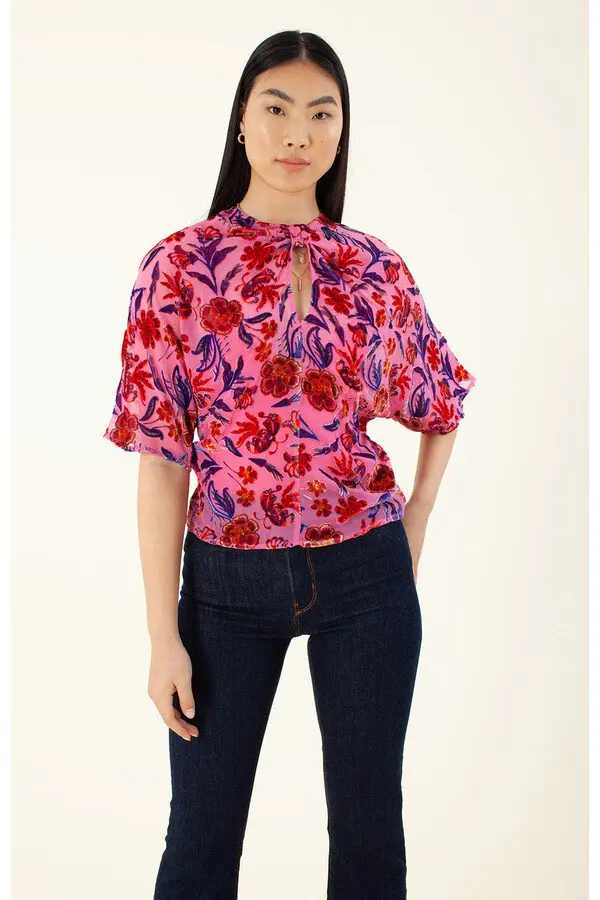 Hale Bob Delyse Velvet Burnout Keyhole Top - Pink