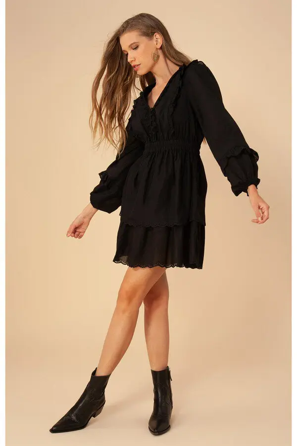 Hale Bob Christine Tiered Mini Dress - Black