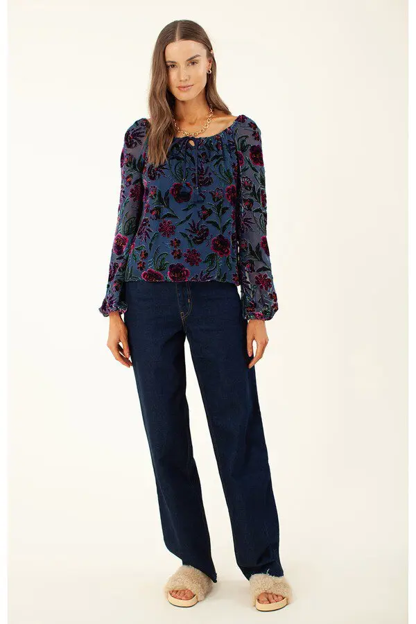 Hale Bob Edessa Velvet Burnout Top - Black