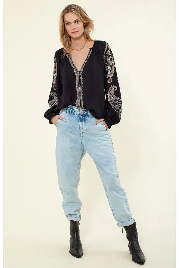 Hale Bob Elisa Embroidered Top - Black