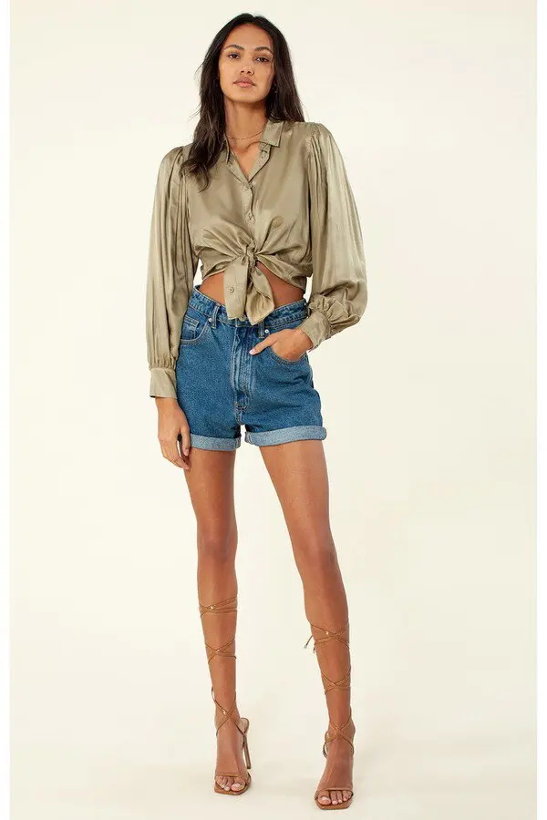 Hale Bob Haddie Solid Silk Blouse - Green