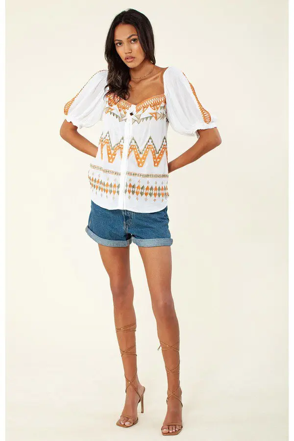 Hale Bob Westina Embroidered Top - Green