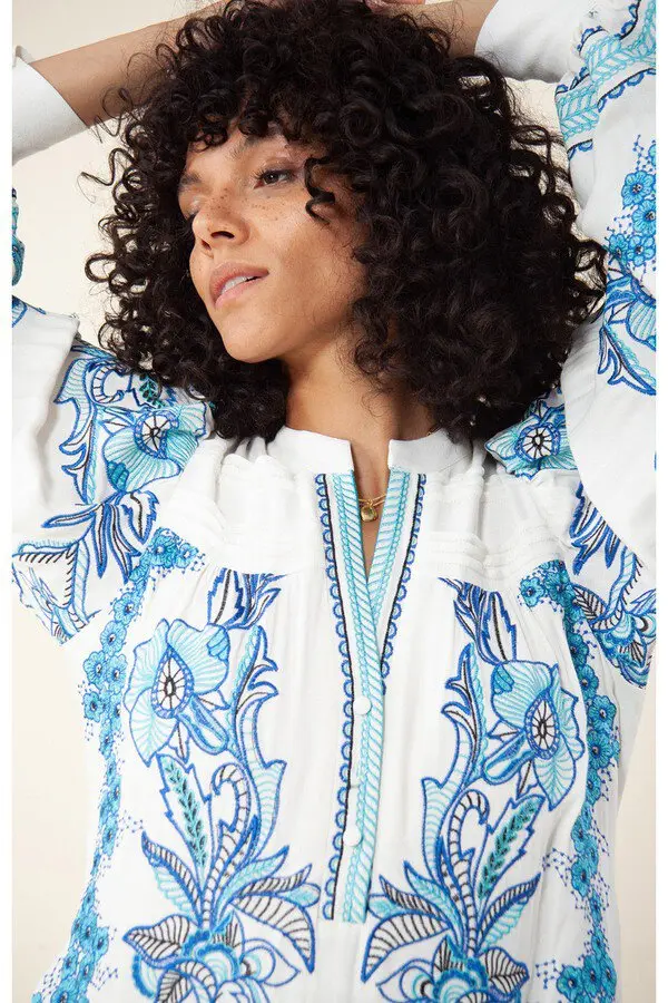 Hale Bob Janina Embroidered Midi Dress - Blue
