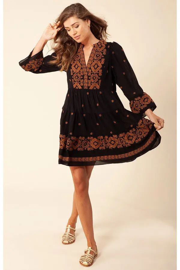 Hale Bob Marja Embroidered Dress - Black