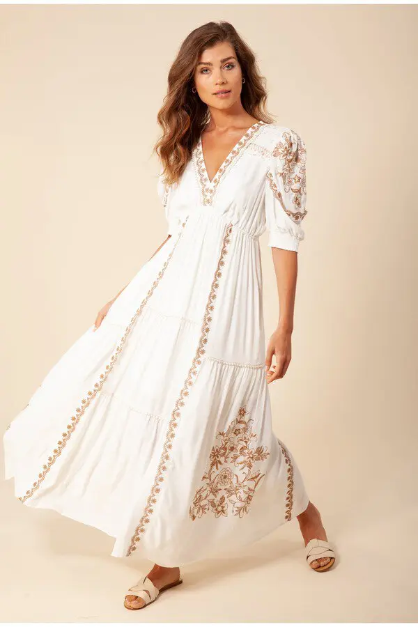 Hale Bob Stephani Embroidered Maxi Dress - Brown / Neutral
