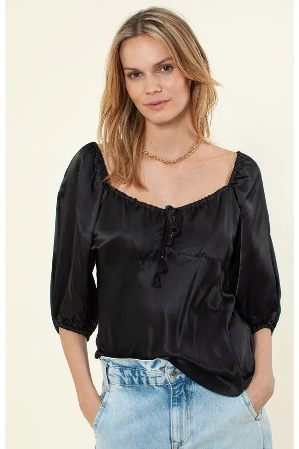 Hale Bob Jenese Solid Silk Top - Green