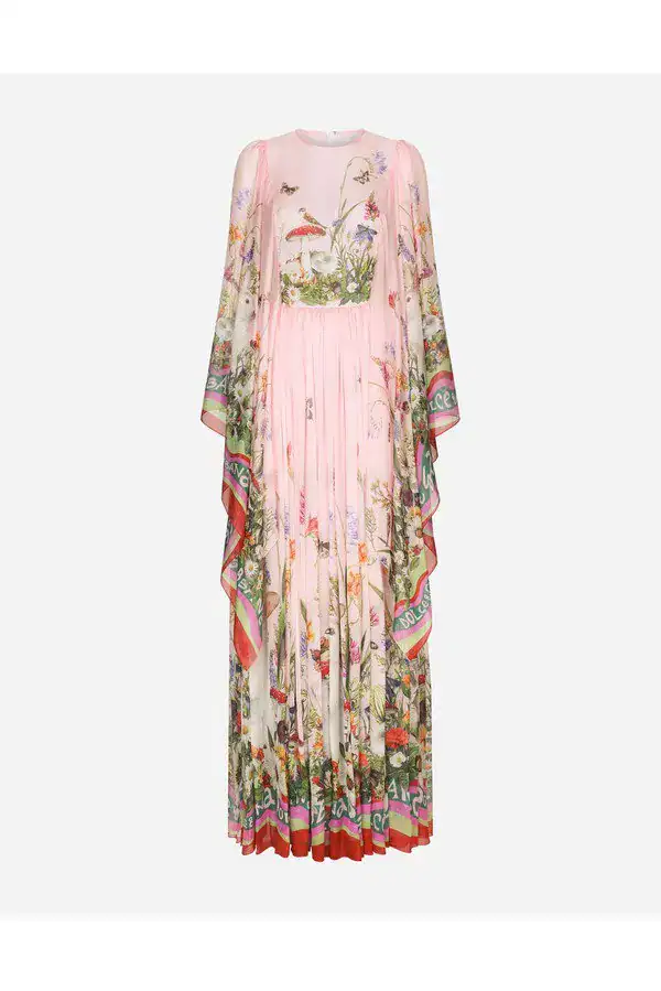 Dolce & Gabbana Long Rabbit-Print Chiffon Dress - Multicolor | Editorialist