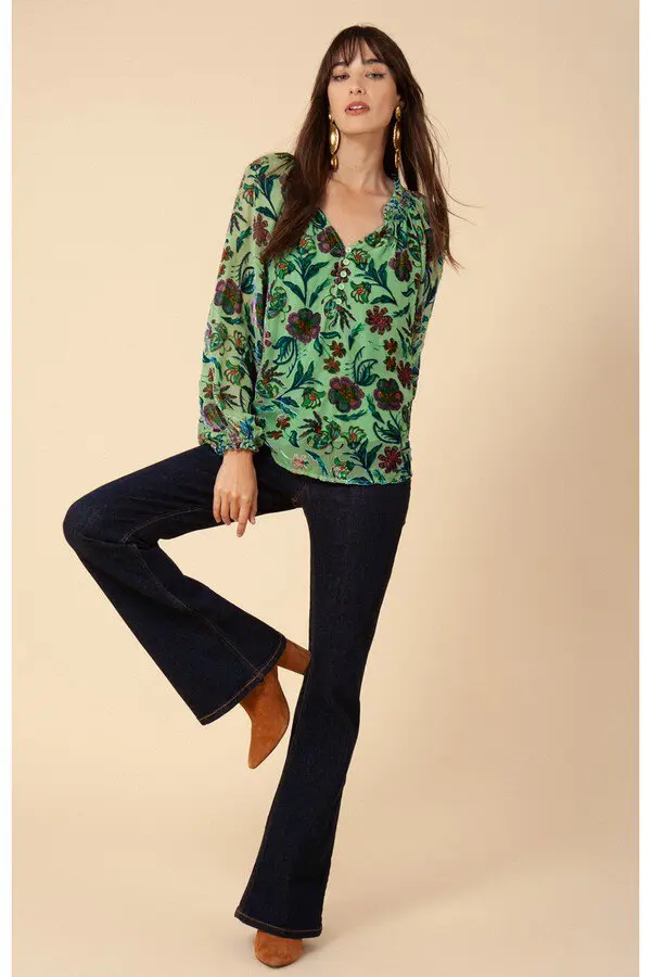 Hale Bob Cordelia Velvet Burnout Top - Green