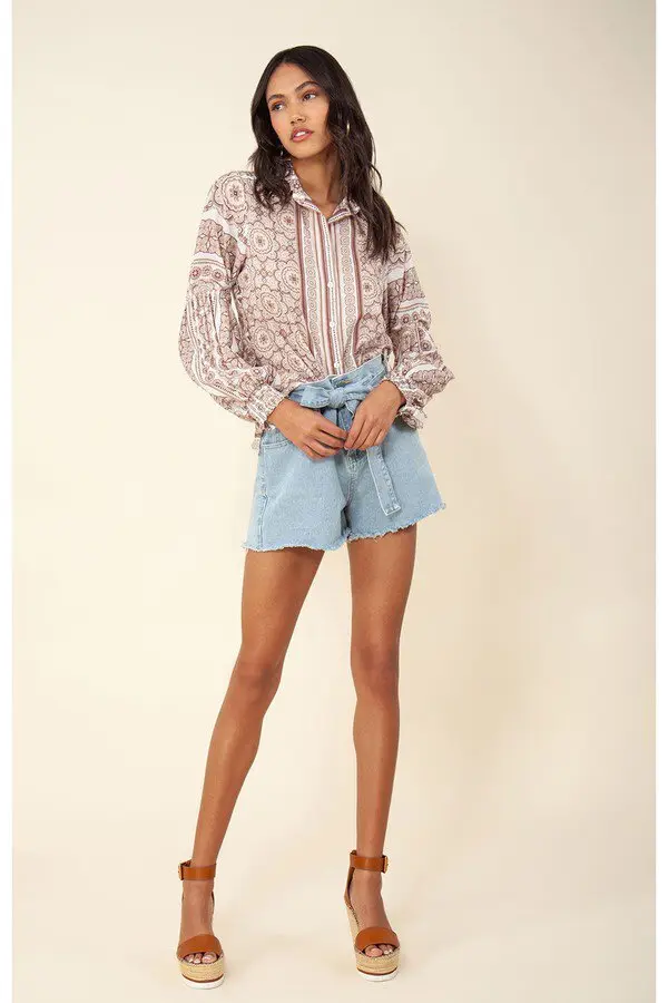 Hale Bob Trinia Voile Button-up Top - Brown / Neutral