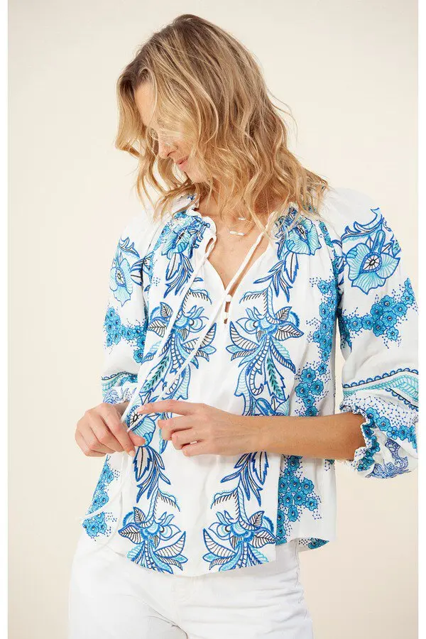 Hale Bob Mahina Embroidered Top - Blue