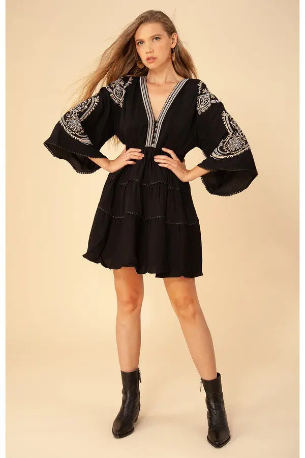 Hale Bob Daya Embroidered Dress - Black