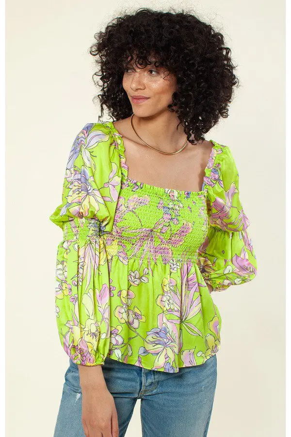 Hale Bob Hadia Silk Top - Green / Multicolor