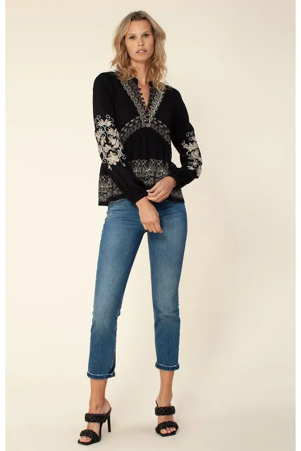 Hale Bob Donatella Embroidered Top - Green