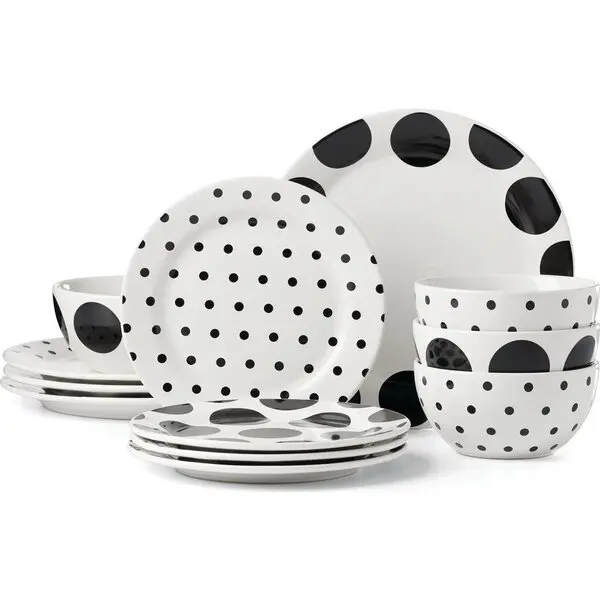 Kate Spade New York On The Dot 12-piece Stoneware Dinnerware Set - Black/white