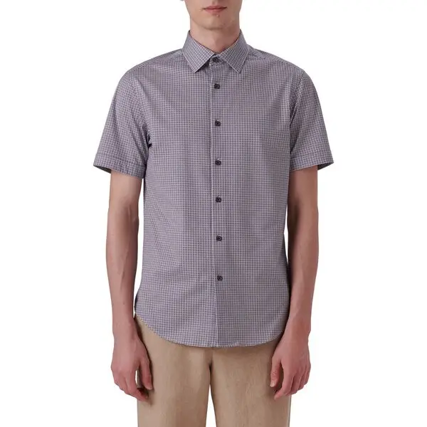 Bugatchi Ooohcotton® Dot Print Short Sleeve Button-up Shirt