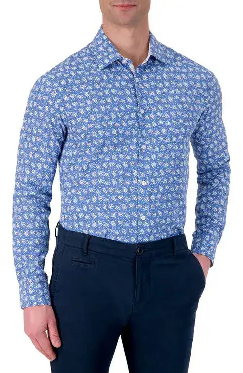Report Collection 4x Stretch Slim Fit Microcheck Dress Shirt - 41 Navy |  Editorialist