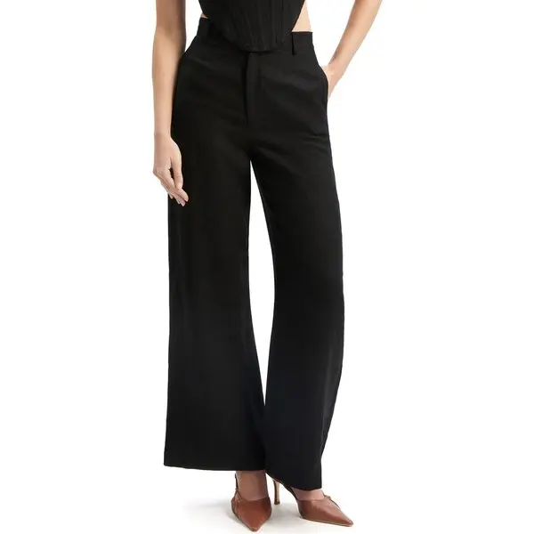 Bardot Enya Wide Leg Linen Pants - Black
