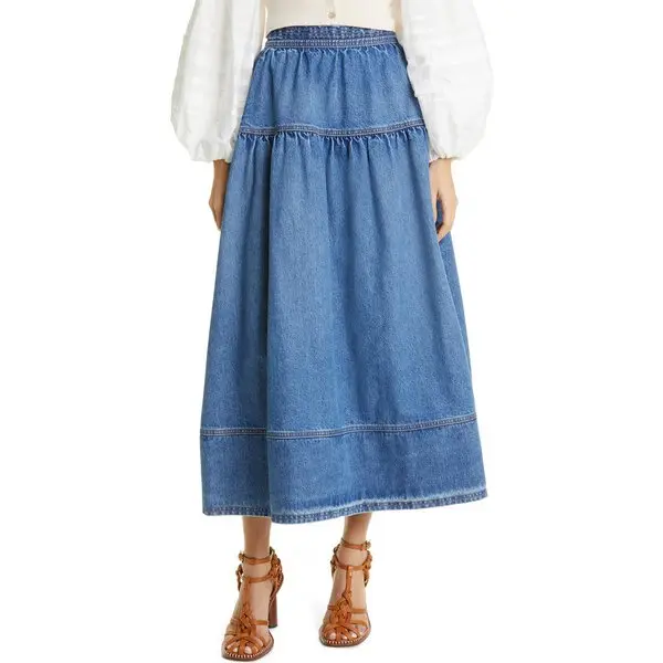 Ulla Johnson Astrid Denim Maxi Skirt - Danube Medium Indigo Wash