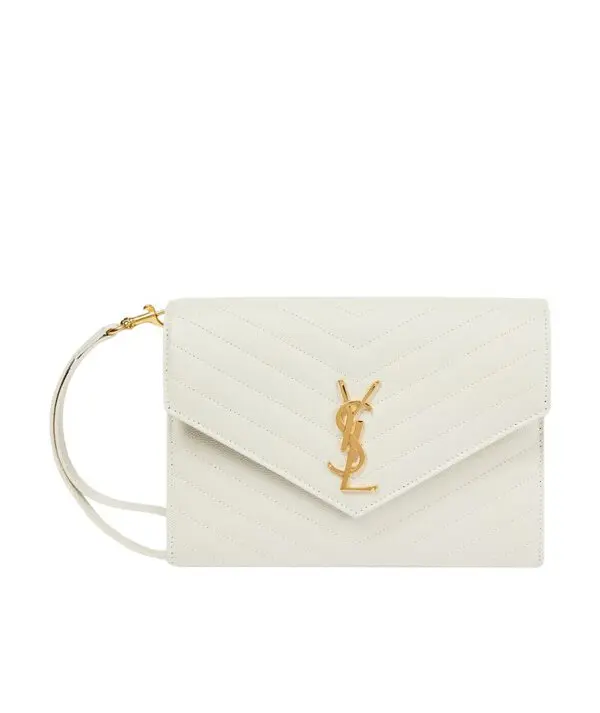 Saint Laurent Cassandre Small Matelassé Leather Clutch - Beige