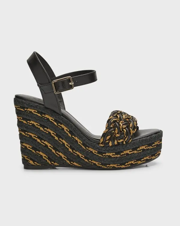 CastañEr Joaquina Two-Tone Espadrille Wedges In Negro Oro 61