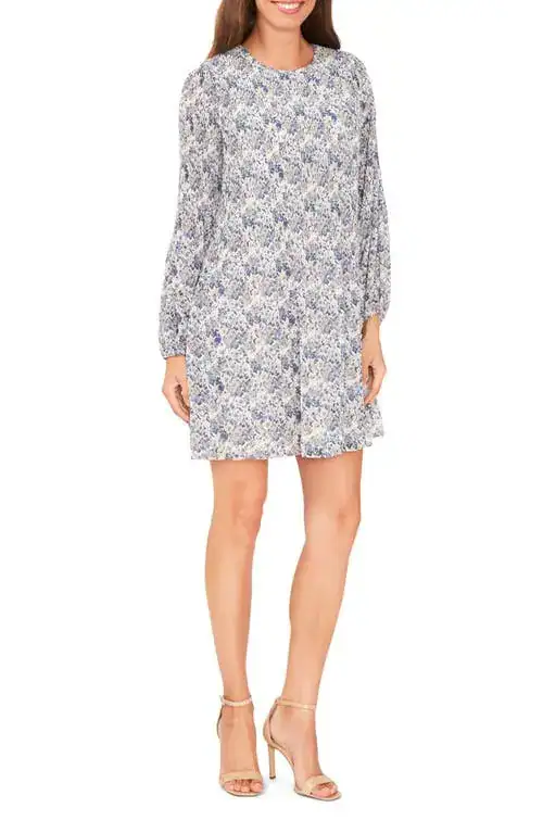 Halogen Pliss Long Sleeve Dress In Shadow Blue - 70% Off | Editorialist