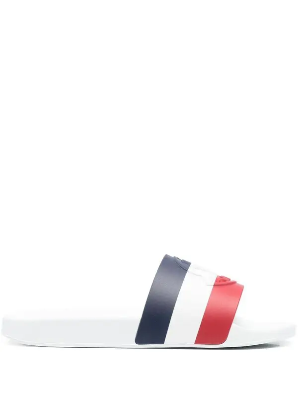 Moncler Striped Logo Slides - White