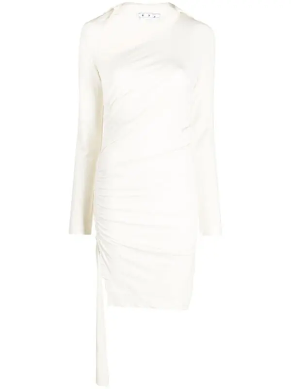 Off-White Asymmetric Ruched Minidress - Neutrals